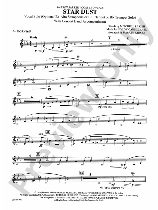 Star Dust: 1st F Horn: 1st F Horn Part - Digital Sheet Music Download