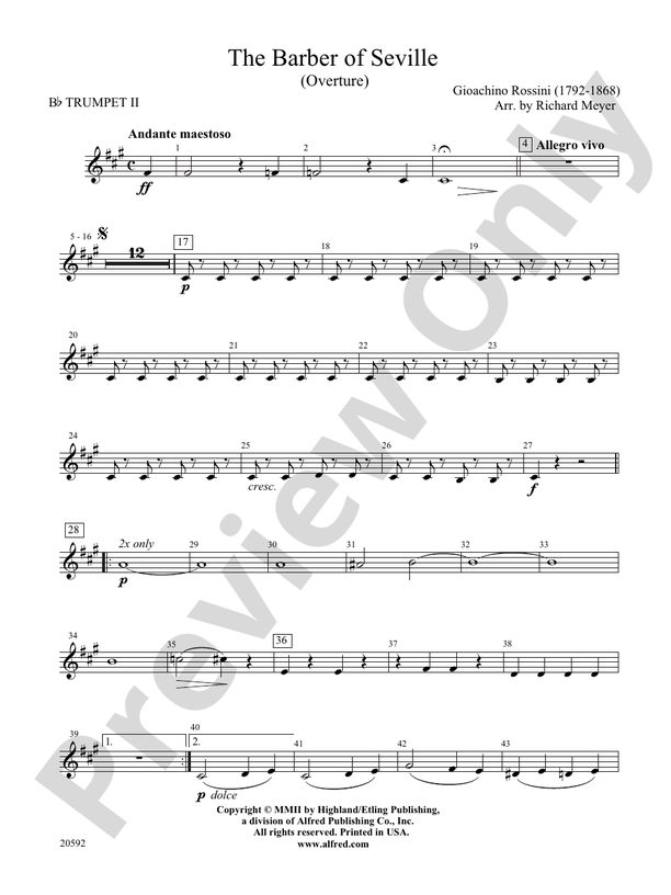 The Barber of Seville (Overture): 2nd B-flat Trumpet: 2nd B-flat Trumpet Part - Digital Sheet ...