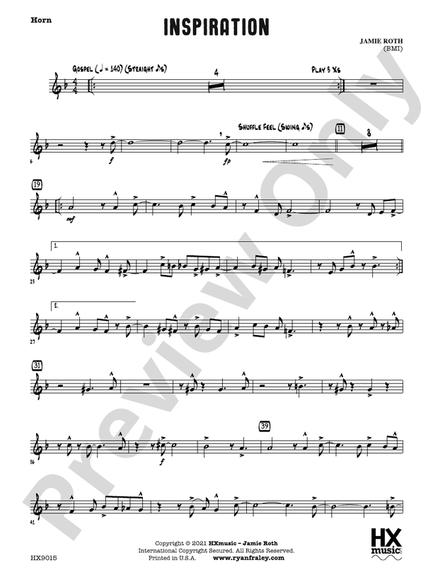 Inspiration: F Horn: F Horn Part: Jamie Roth - Digital Sheet Music Download