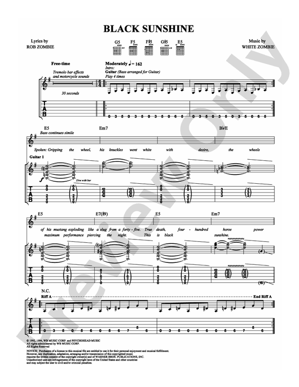 Black Sunshine: Guitar TAB: White Zombie - Digital Sheet Music Download
