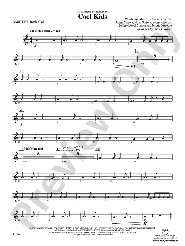 Cool Kids: Baritone T.C.: Baritone T.C. Part - Digital Sheet Music Download