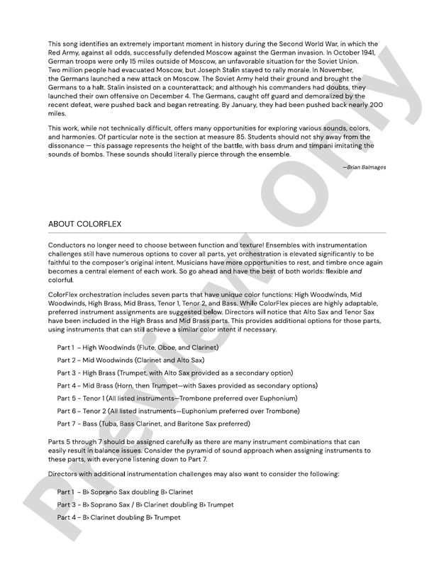 Moscow, 1941: Score: Concert Band Score - Digital Sheet Music Download