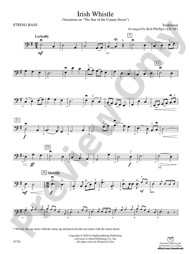 Irish Whistle: String Bass: String Bass Part - Digital Sheet Music Download