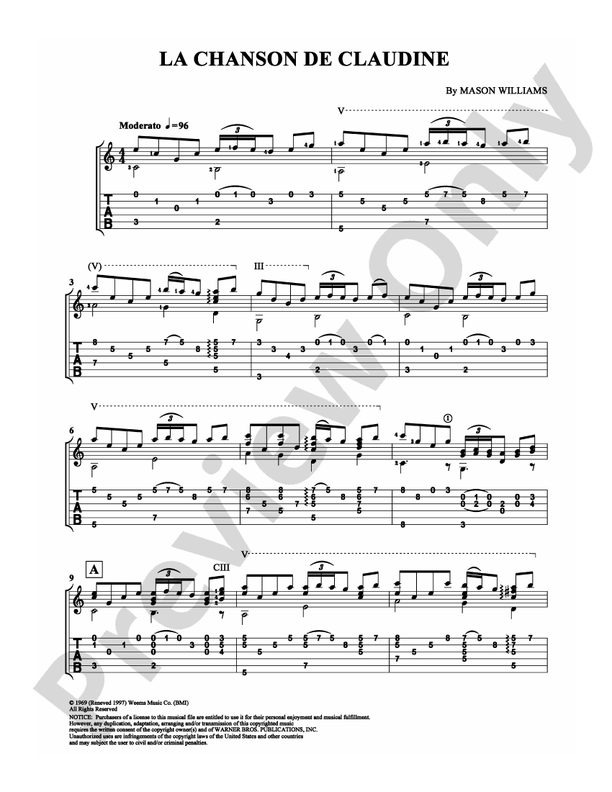 La Chanson de Claudine: Guitar TAB: Mason Williams - Digital Sheet ...