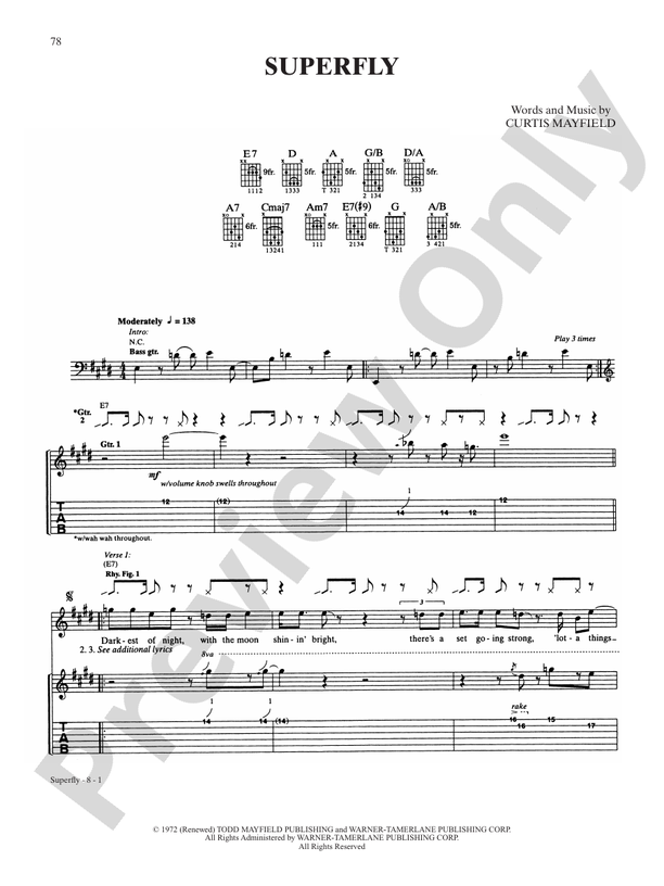 Superfly: Guitar: Curtis Mayfield - Digital Sheet Music Download
