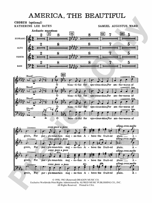 America the Beautiful: Choir: Choir Part - Digital Sheet Music Download