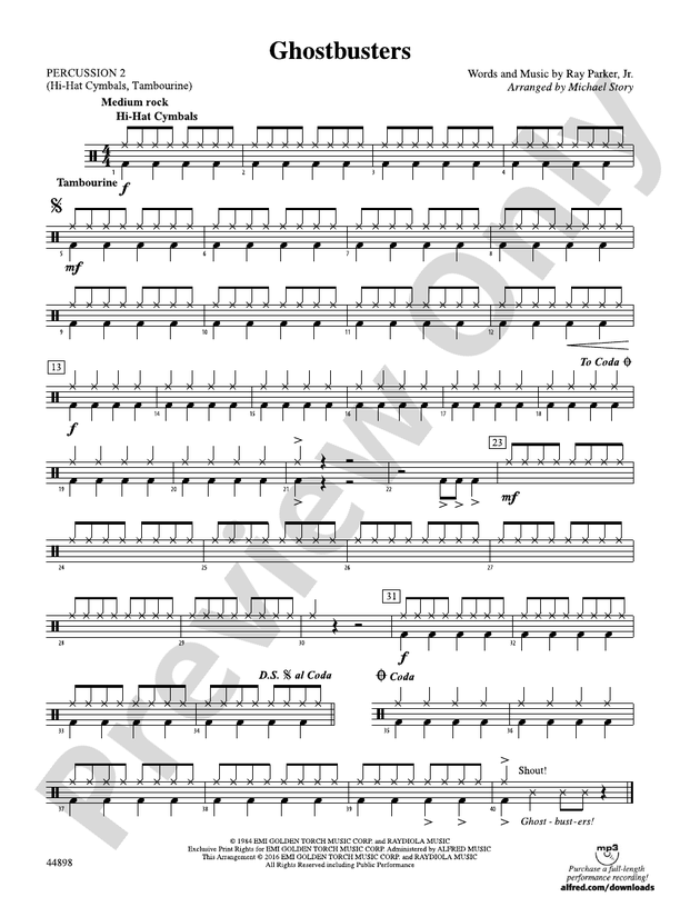 Ghostbusters (from Ghostbusters): 2nd Percussion: 2nd Percussion Part ...