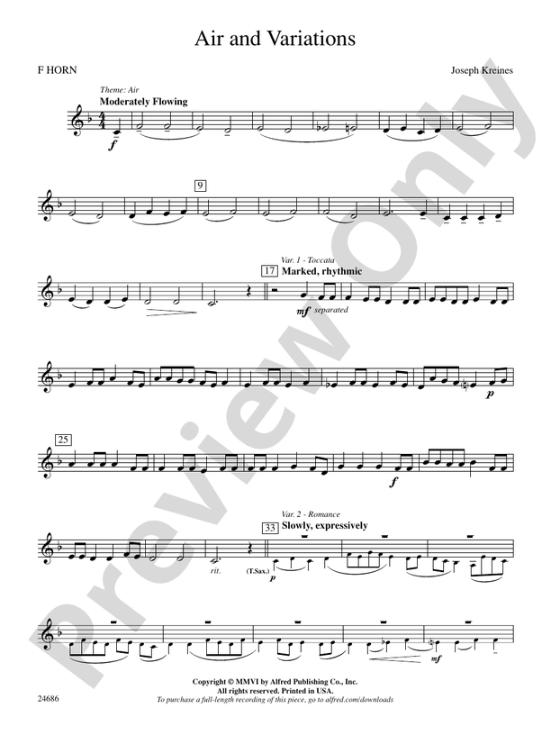 Air and Variations: 1st F Horn: 1st F Horn Part - Digital Sheet Music ...