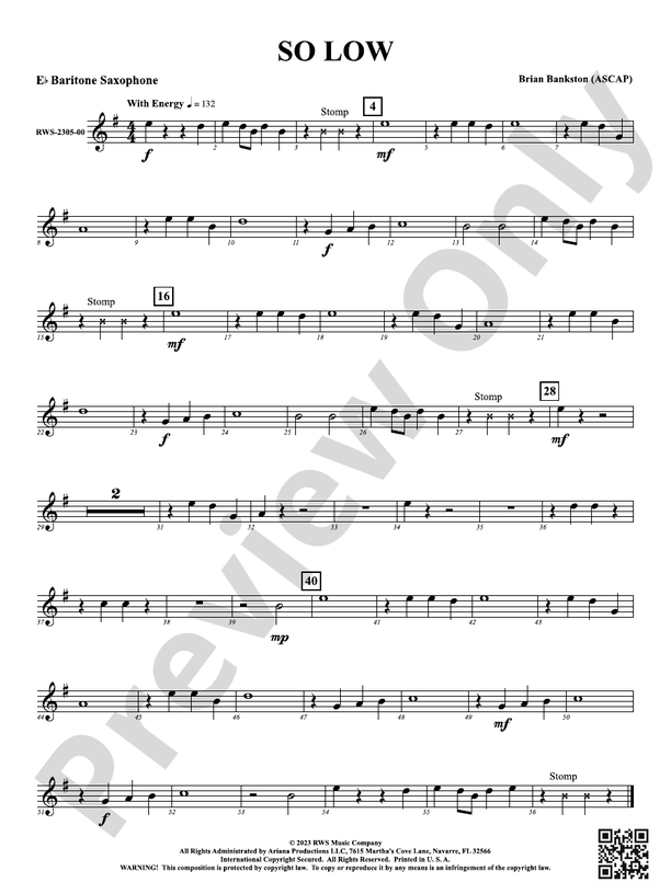 So Low: E-flat Baritone Saxophone: E-flat Baritone Saxophone Part ...