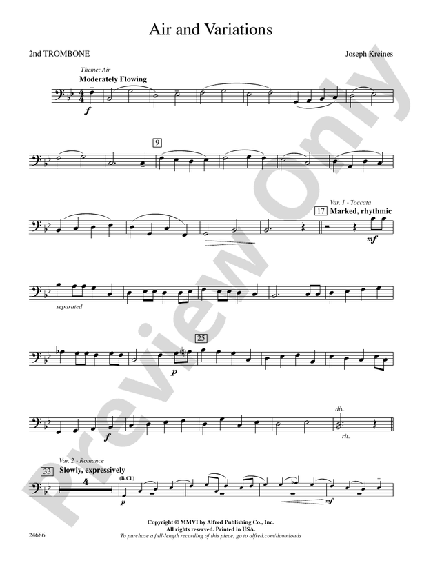 Air and Variations: 2nd Trombone: 2nd Trombone Part - Digital Sheet Music Download