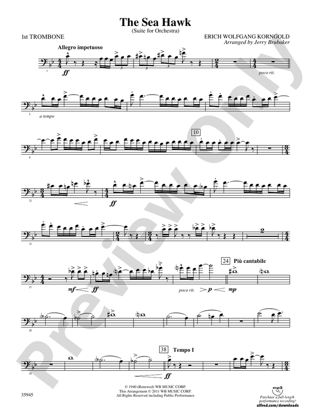 The Sea Hawk: 1st Trombone: 1st Trombone Part - Digital Sheet Music ...