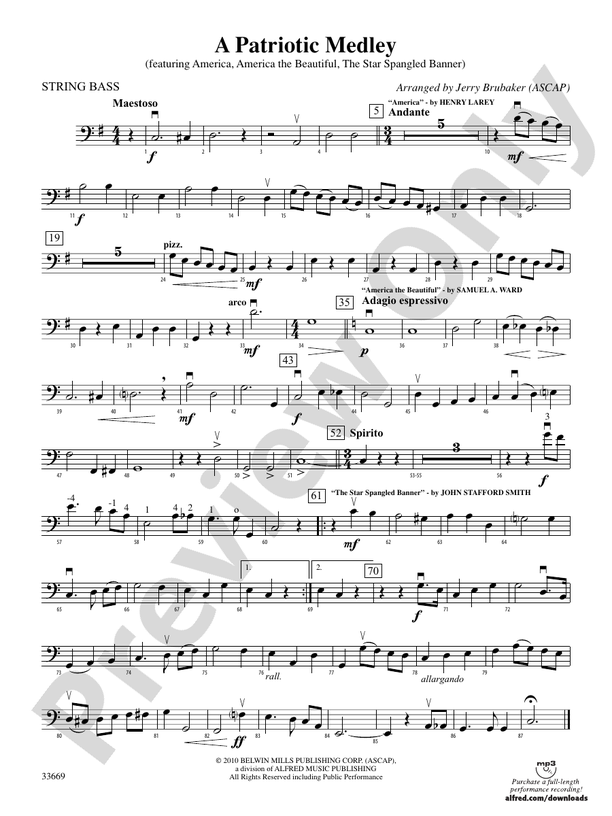 A Patriotic Medley: String Bass: String Bass Part - Digital Sheet Music ...