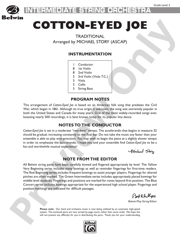 Cotton-Eyed Joe: Score: String Orchestra Score - Digital Sheet Music ...