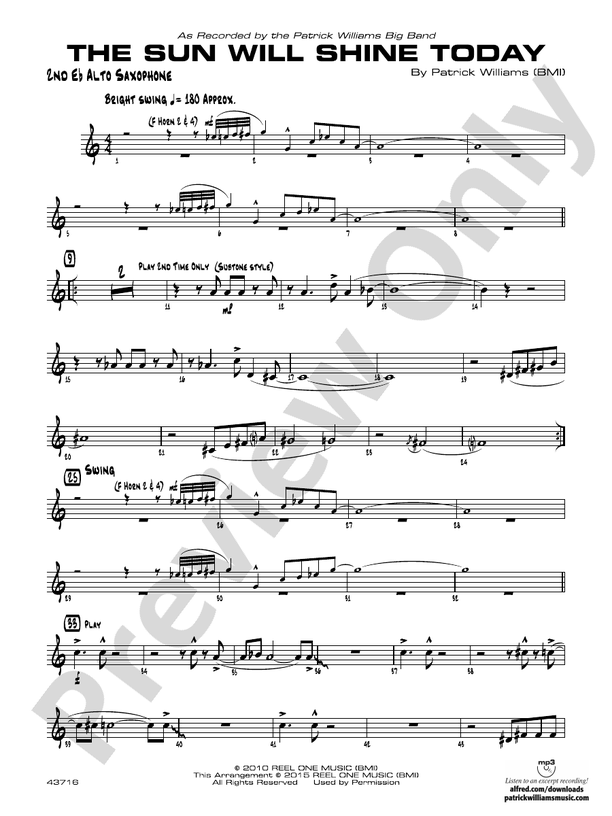 The Sun Will Shine Today: 2nd E-flat Alto Saxophone: 2nd E-flat Alto ...