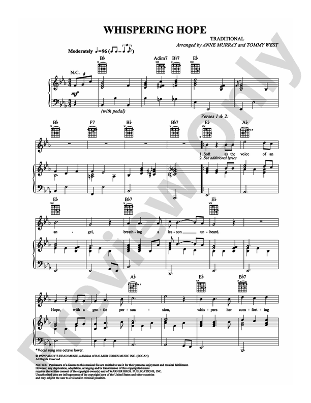 Whispering Hope: Piano/Vocal/Chords: Anne Murray - Digital Sheet Music ...
