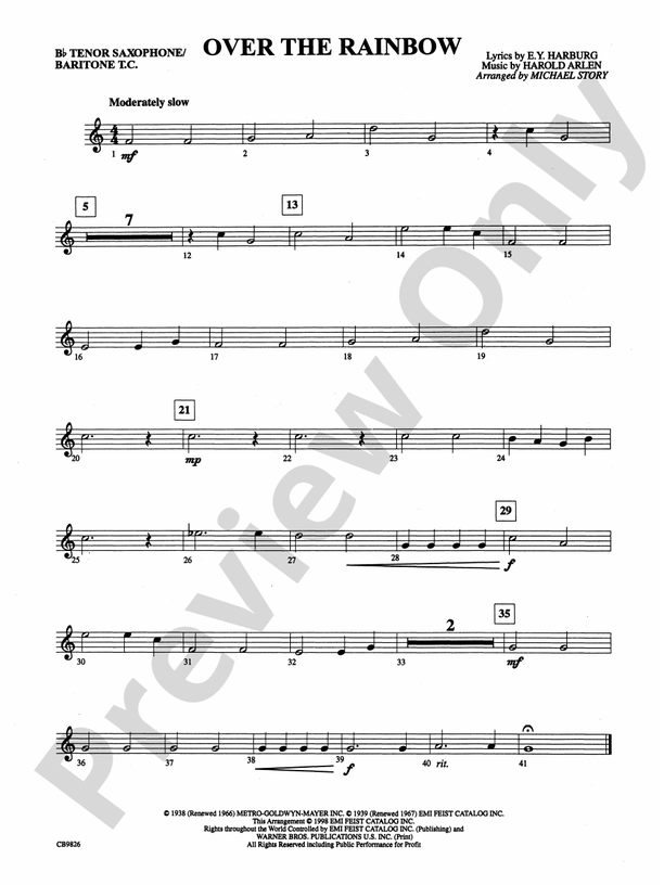 Over the Rainbow: B-flat Tenor Saxophone: B-flat Tenor Saxophone Part ...