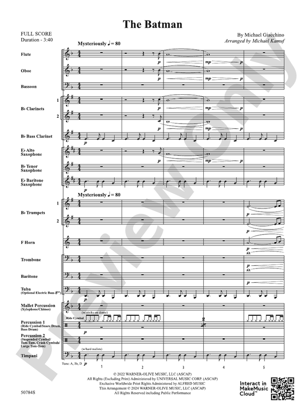 The Batman: Score: Concert Band Score - Digital Sheet Music Download