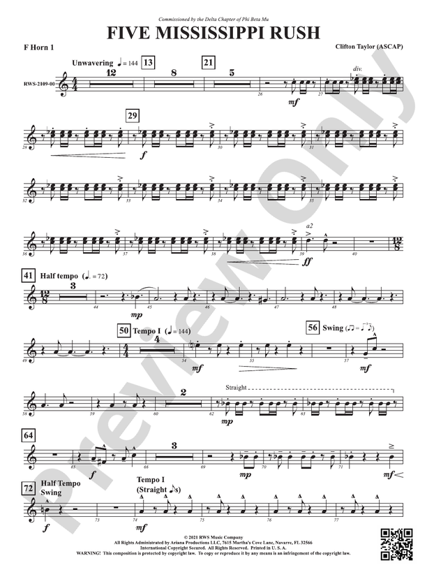 Five Mississippi Rush: 1st F Horn: 1st F Horn Part: Clifton Taylor ...