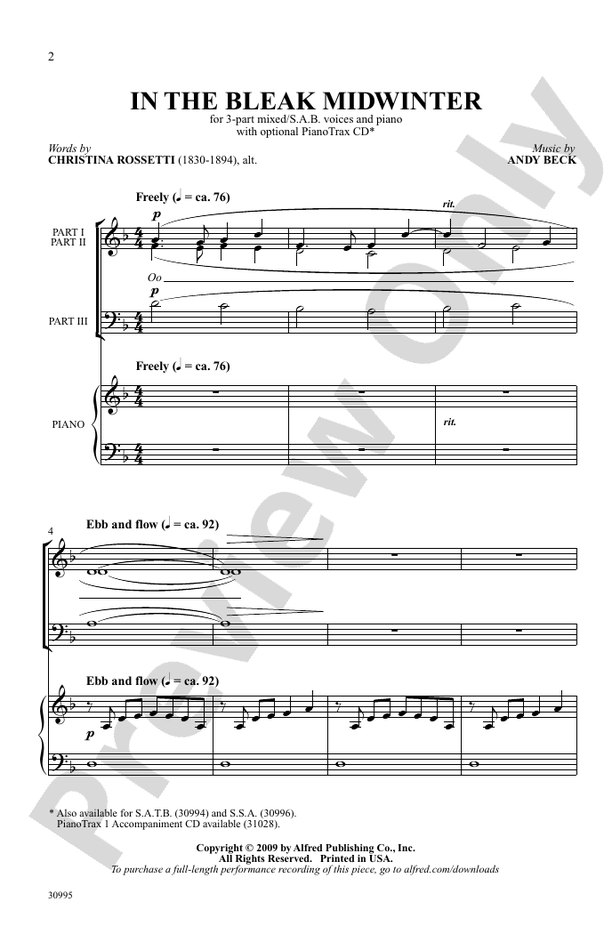 In the Bleak Midwinter: 3-Part / SAB Choral Octavo: Andy Beck - Digital ...