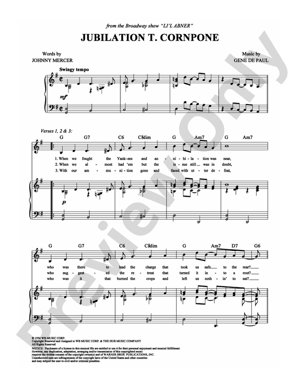 Jubilation T. Cornpone: Piano/Vocal/Chords: Gene De Paul - Digital ...
