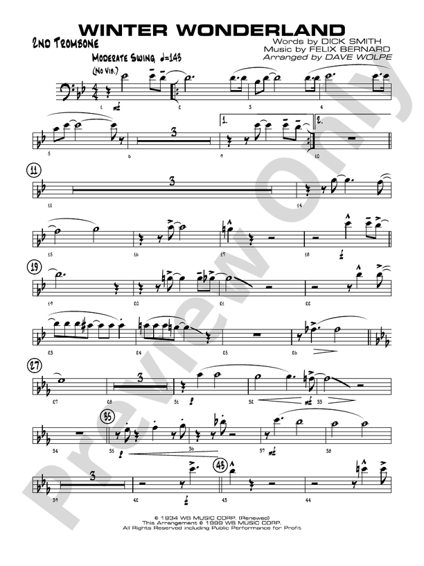 Winter Wonderland: 2nd Trombone: 2nd Trombone Part - Digital Sheet Music Download