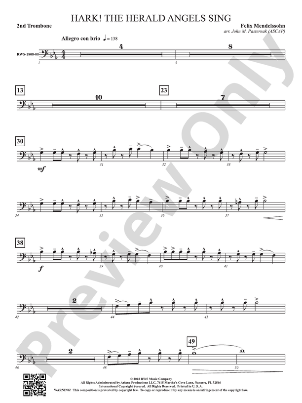 Hark! The Herald Angels Sing: 2nd Trombone: 2nd Trombone Part: Felix Mendelssohn - Digital Sheet ...