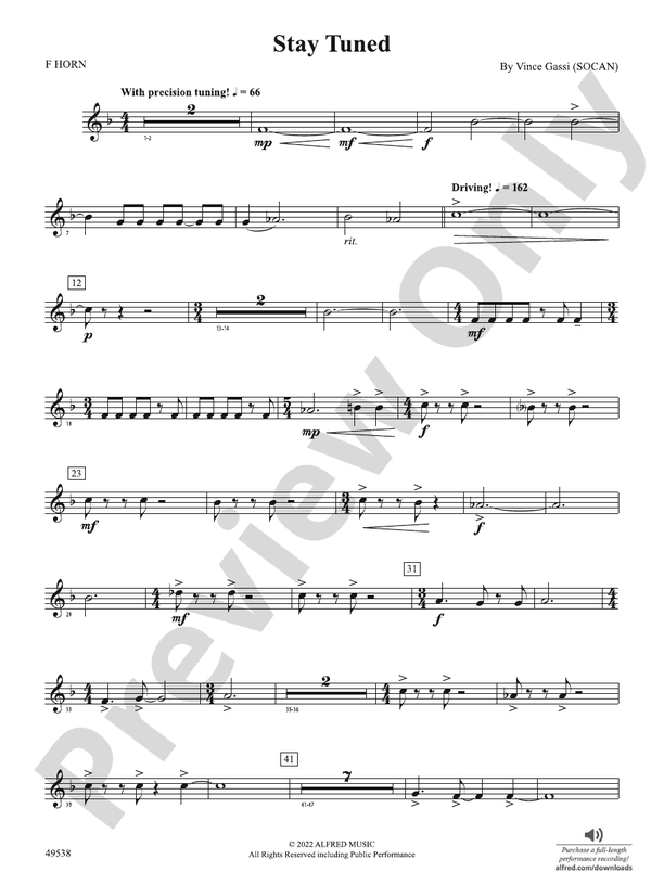 Stay Tuned: 1st F Horn: 1st F Horn Part - Digital Sheet Music Download