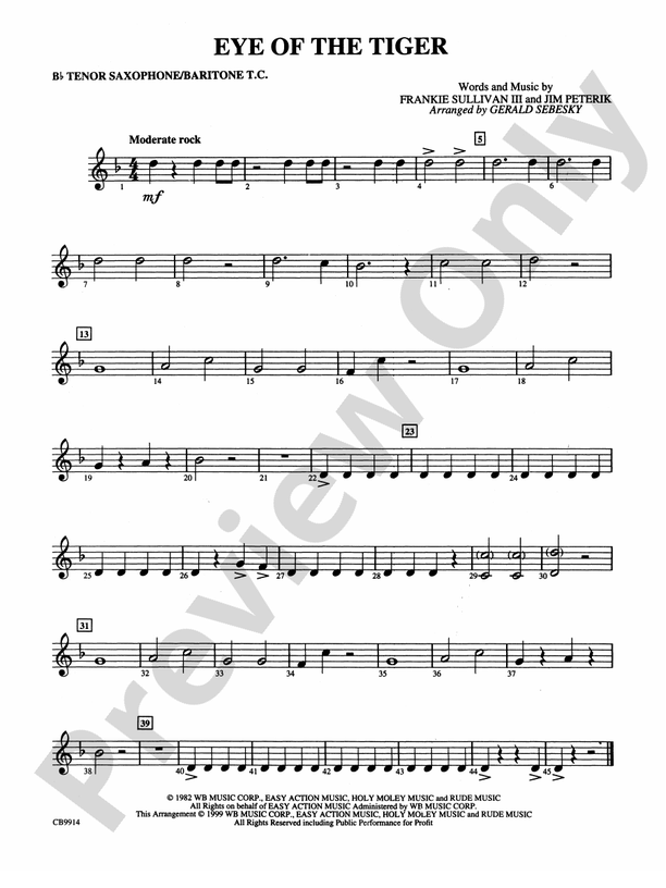 Eye of the Tiger: B-flat Tenor Saxophone: B-flat Tenor Saxophone Part ...