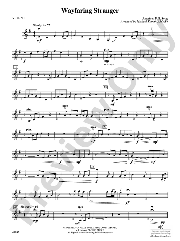 Wayfaring Stranger 2nd Violin 2nd Violin Part Digital Sheet Music