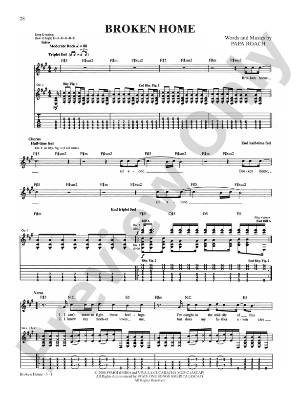 Broken Home: Guitar: Papa Roach - Digital Sheet Music Download