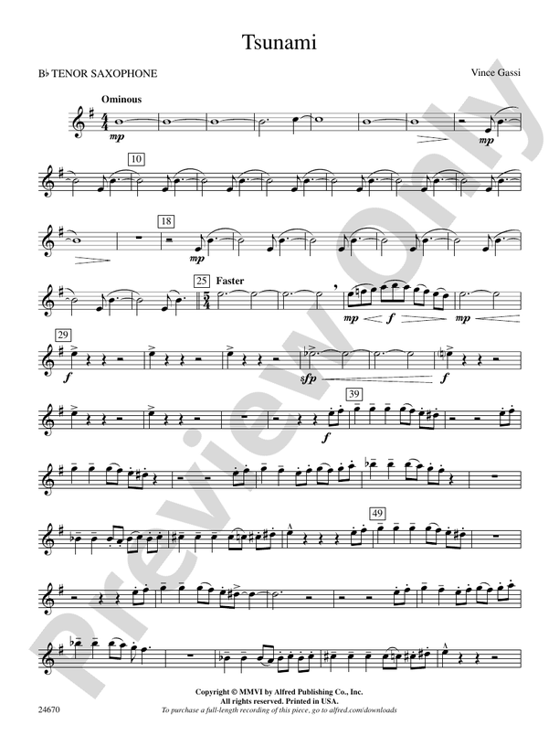 Tsunami: B-flat Tenor Saxophone: B-flat Tenor Saxophone Part - Digital ...