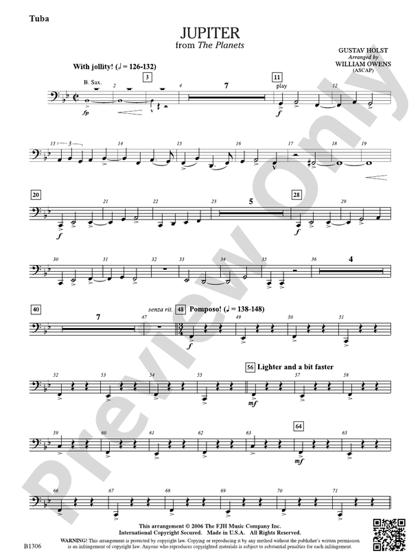 Jupiter (from The Planets): Tuba: Tuba Part: Gustav Holst - Digital ...