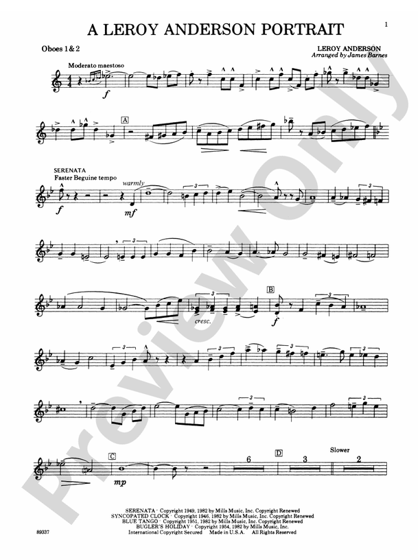 Leroy Anderson Portrait: 1st & 2nd Oboe: 1st & 2nd Oboe Part - Digital ...