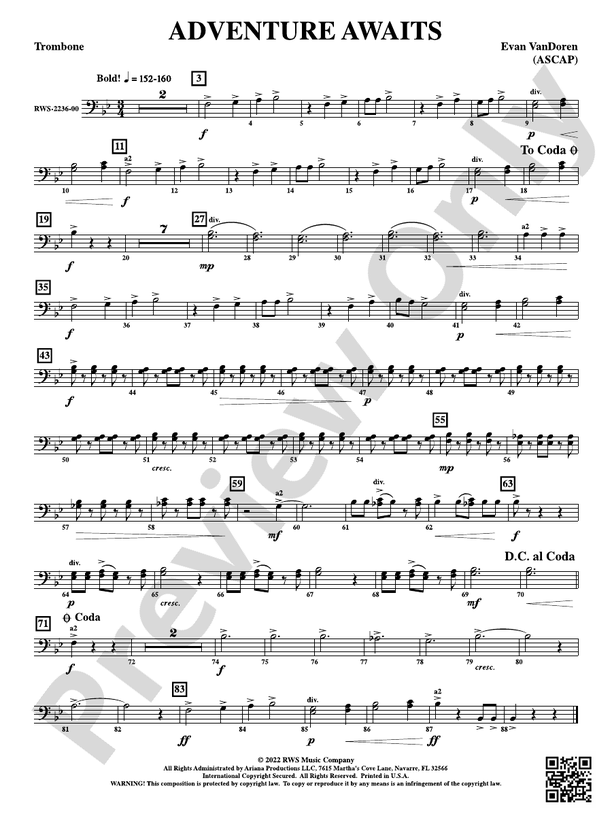 Adventure Awaits: 1st Trombone: 1st Trombone Part: Evan VanDoren ...