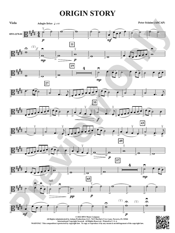 Origin Story: Viola: Viola Part: Peter Sciaino - Digital Sheet Music ...