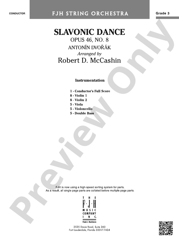 Slavonic Dance, Opus 46, No. 8: Score: String Orchestra Score: Antonin ...