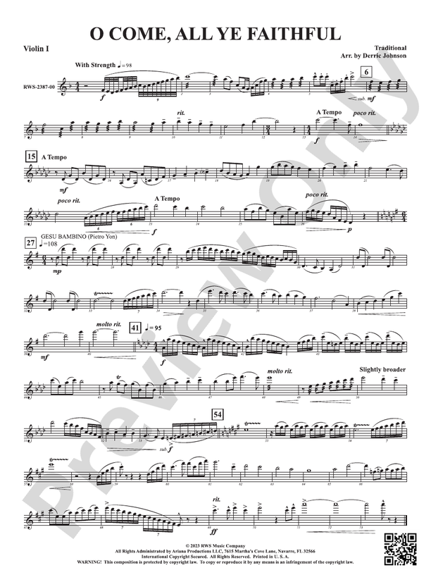 O Come, All Ye Faithful: 1st Violin: 1st Violin Part - Digital Sheet ...