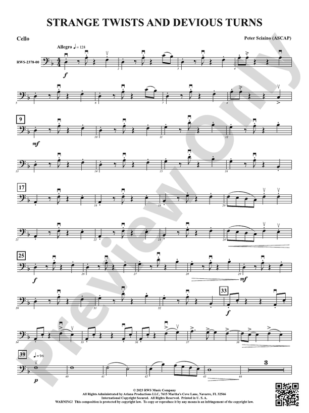 Strange Twists and Devious Turns: Cello: Cello Part: Peter Sciaino ...