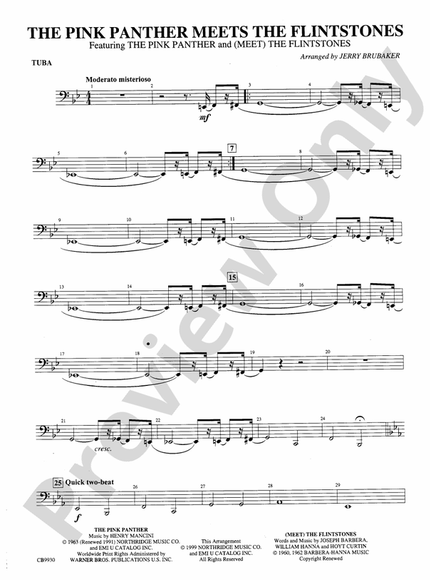 The Pink Panther Meets the Flintstones: Tuba: Tuba Part - Digital Sheet ...