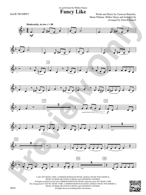 Fancy Like: 2nd B-flat Trumpet: 2nd B-flat Trumpet Part - Digital Sheet ...