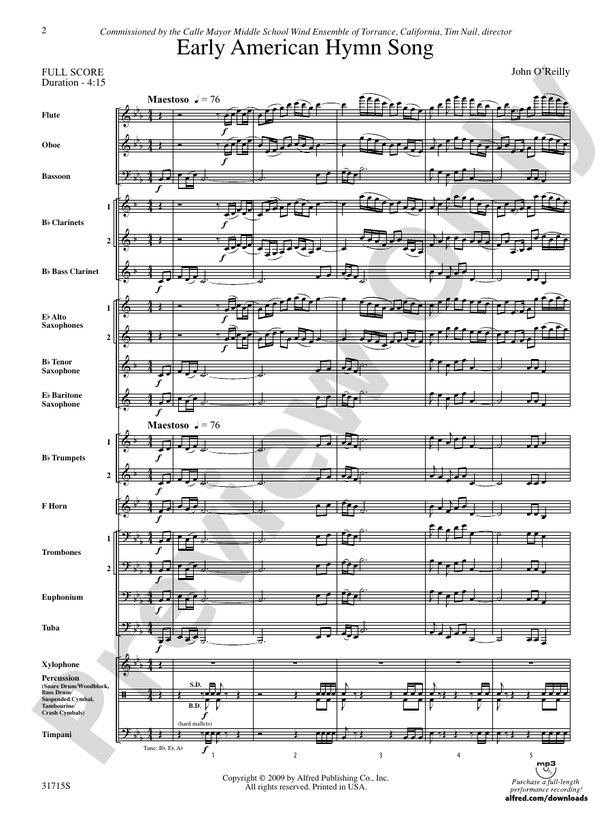 Early American Hymn Song: Score: Concert Band Score - Digital Sheet ...