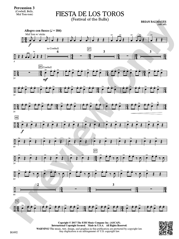 Fiesta de los Toros: Percussion 3: Percussion 3 Part: Brian Balmages ...