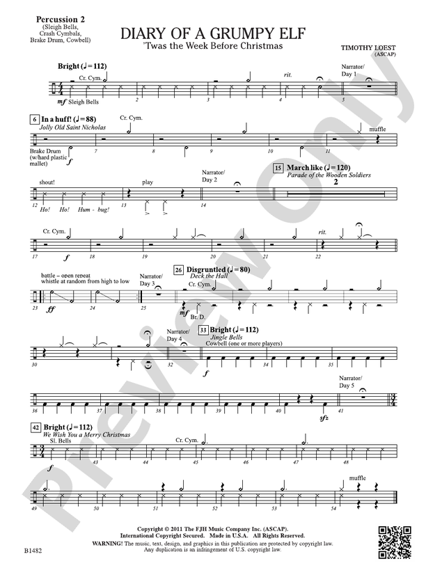 Diary of a Grumpy Elf: Percussion 2: Percussion 2 Part: Timothy Loest ...