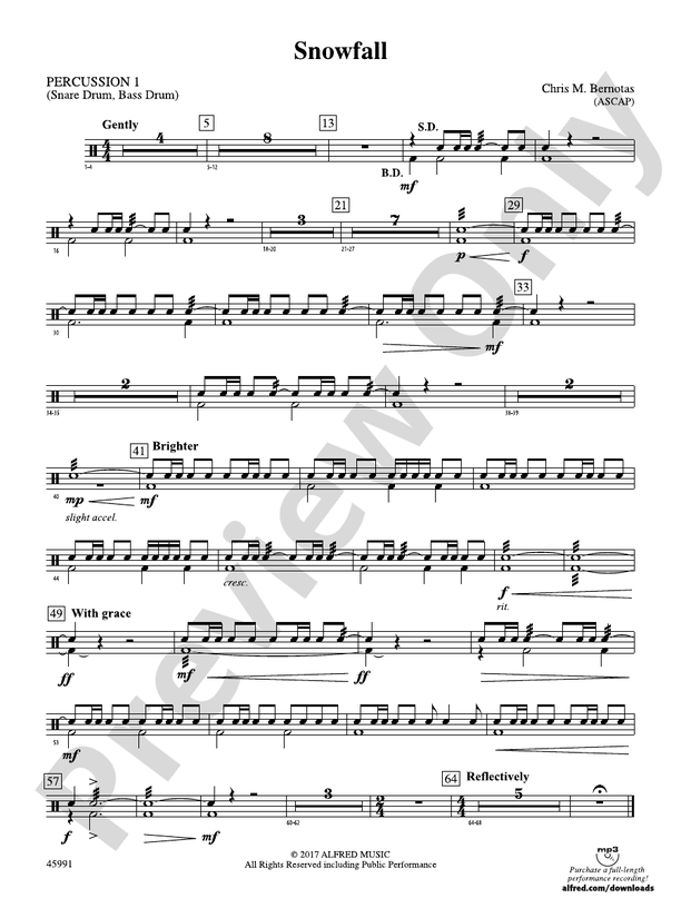 Snowfall: 1st Percussion: 1st Percussion Part - Digital Sheet Music ...