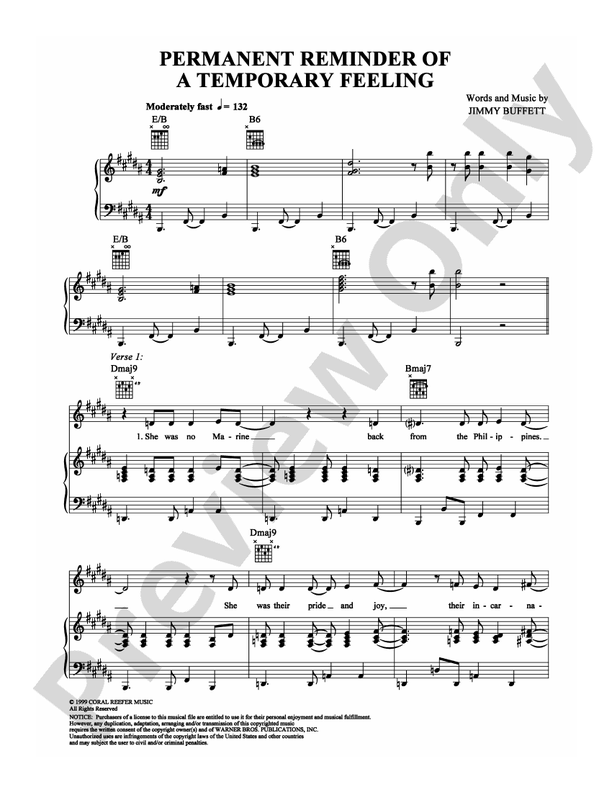 Permanent Reminder of a Temporary Feeling: Piano/Vocal/Chords: Jimmy ...