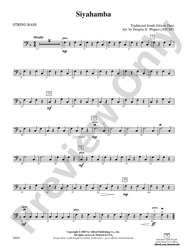 Siyahamba: String Bass: String Bass Part - Digital Sheet Music Download