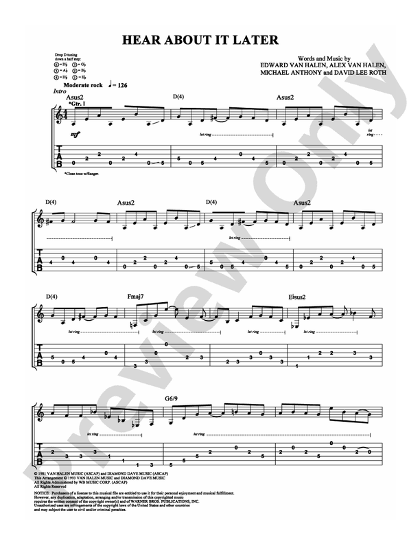 Hear About It Later: Guitar TAB: Van Halen - Digital Sheet Music Download