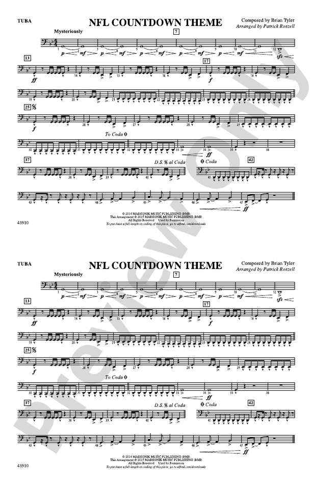 NFL Countdown Theme: Tuba: Tuba Part - Digital Sheet Music Download
