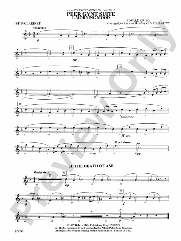 Peer Gynt Suite: 1st B-flat Clarinet: 1st B-flat Clarinet Part - Digital Sheet Music Download