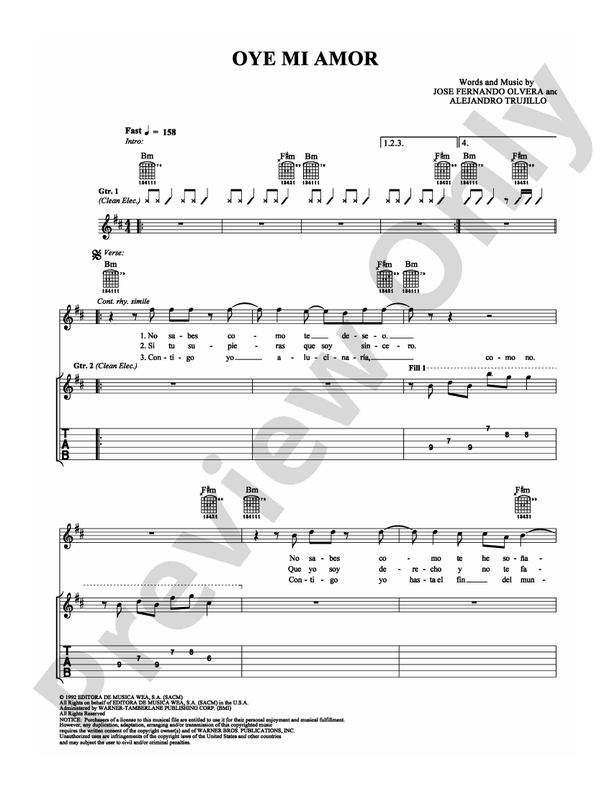 Oye Mi Amor: Guitar TAB: Mana - Digital Sheet Music Download